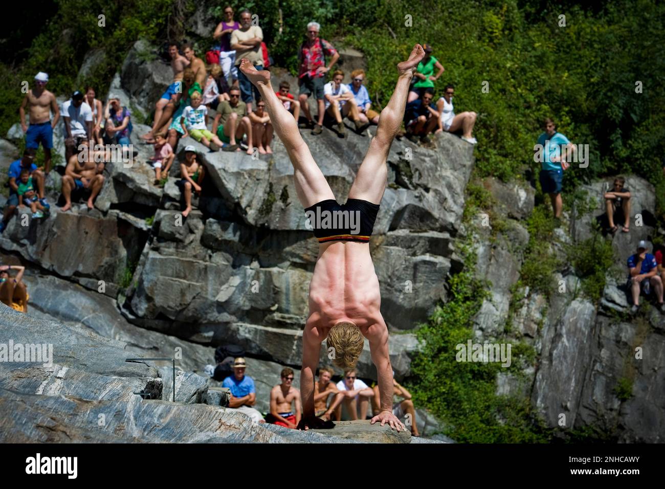Switzerland, Maggia Valley, Ponte Brolla, Cliff Diving Stock Photo - Alamy