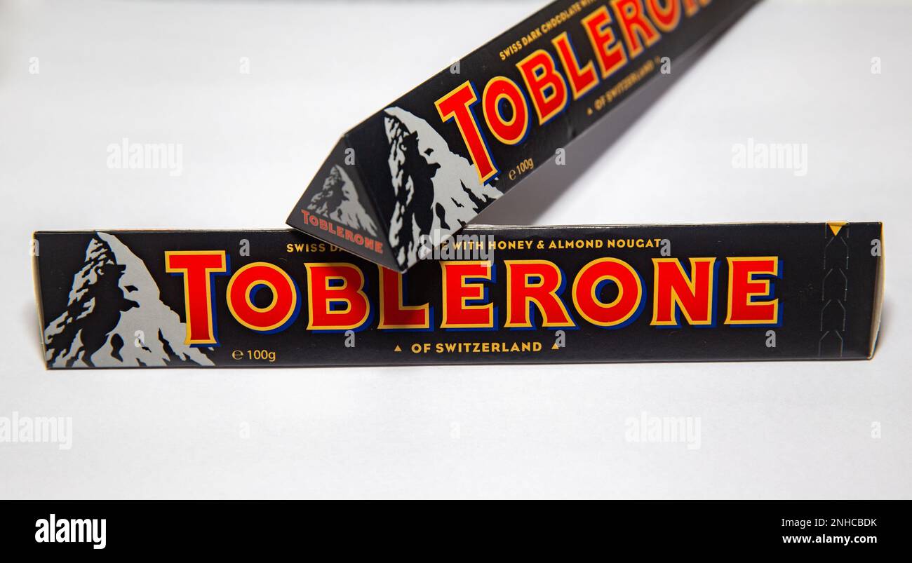 Traditional dark toblerone chocolate isolated in selective focus Stock ...