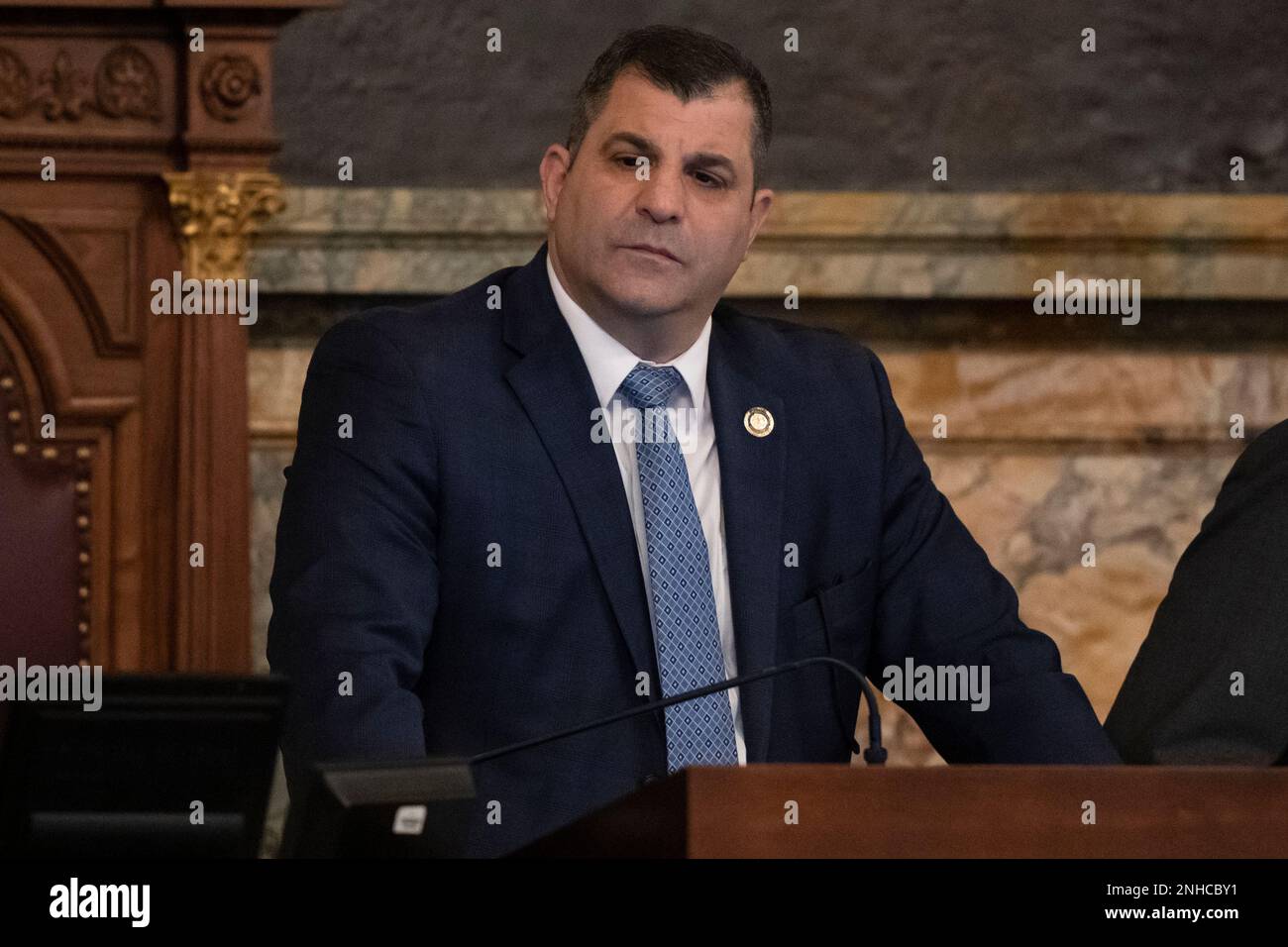 Pennsylvania House Speaker Mark Rozzi, D-Berks, listens to remarks ...