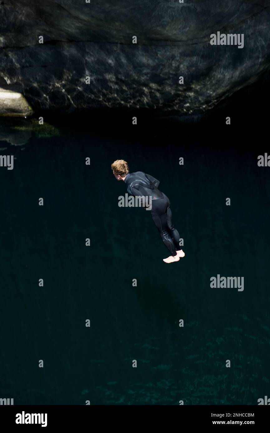 Switzerland, Maggia Valley, Ponte Brolla, Cliff Diving Stock Photo - Alamy