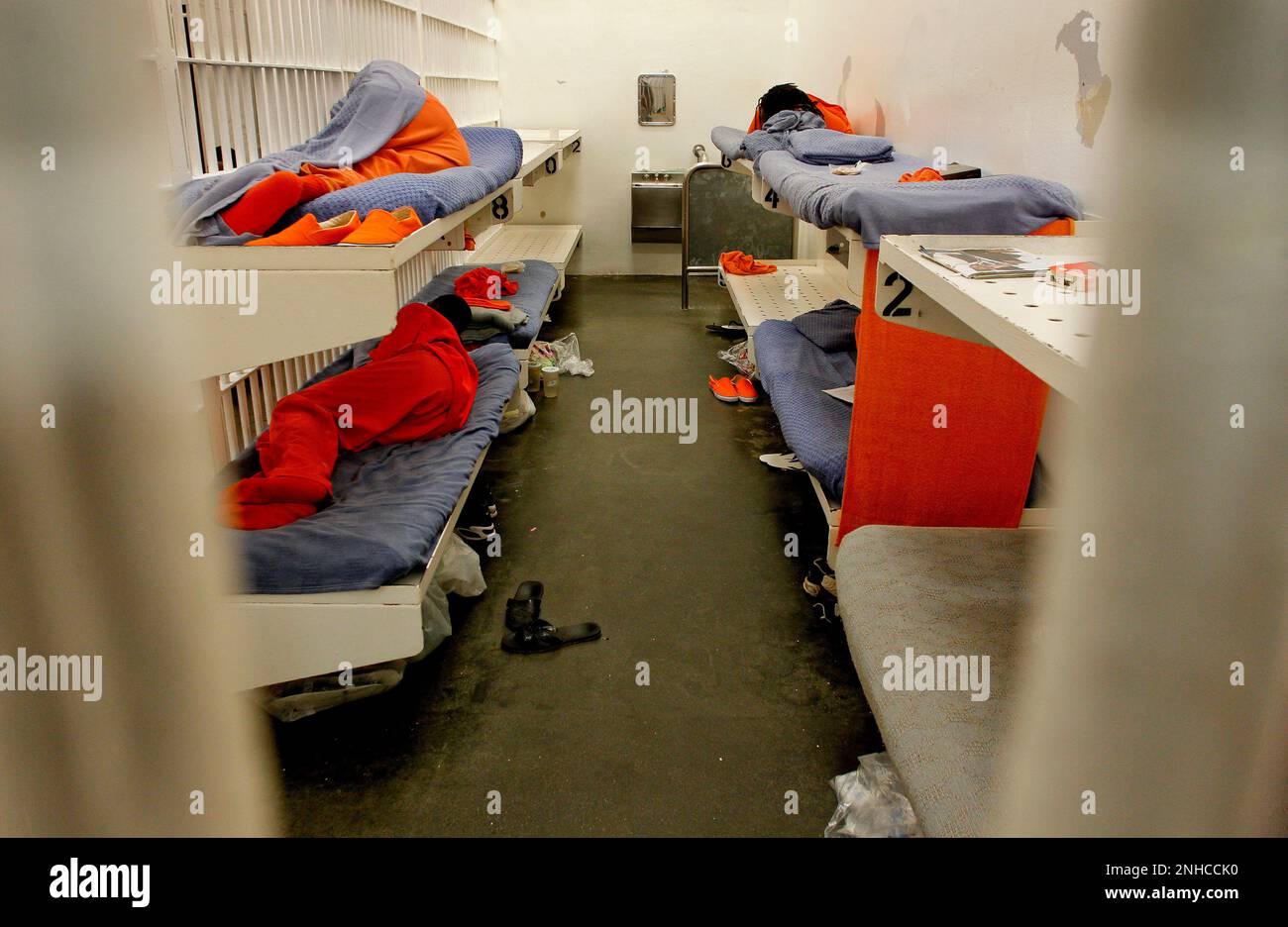 A cell that can house twelve inmates has four inside, at the San ...