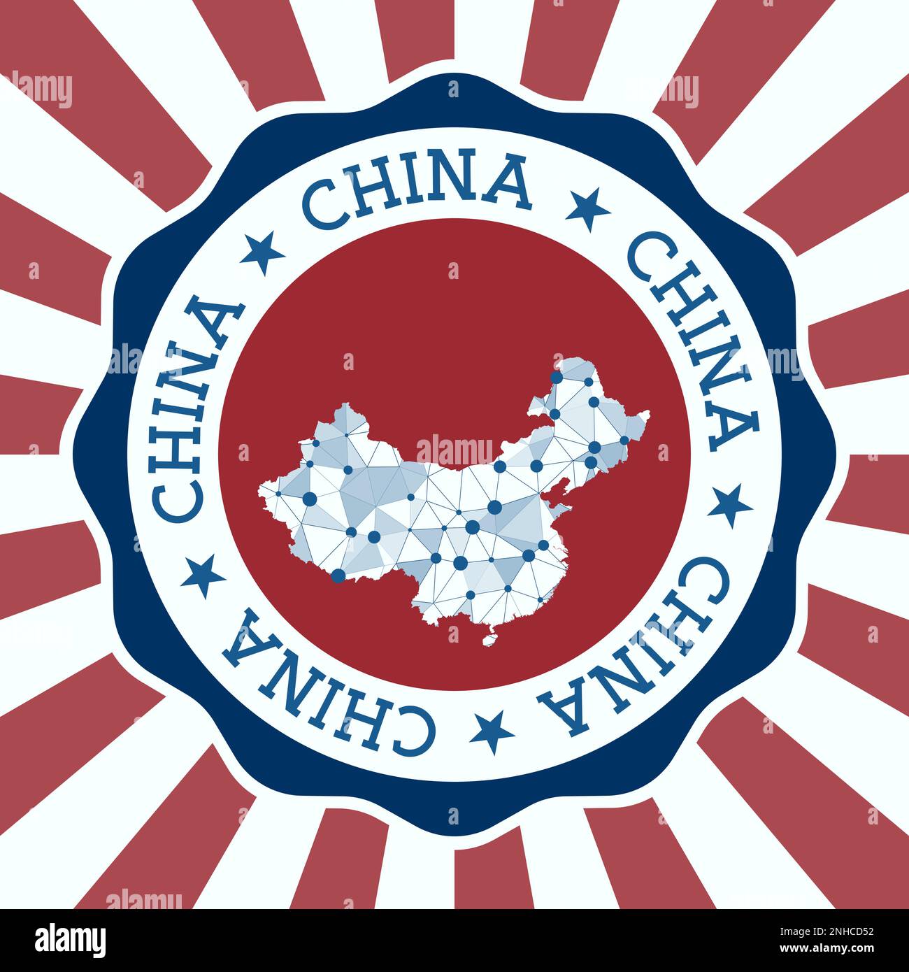 China Badge. Round logo of country with triangular mesh map and radial ...