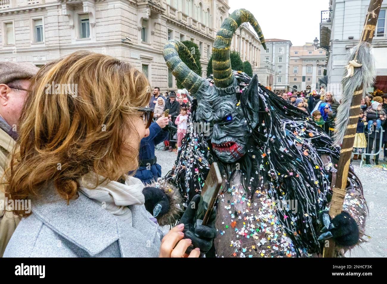 Trieste, Italy. 21st Feb, 2023. Carnival revelers take to the streets ...