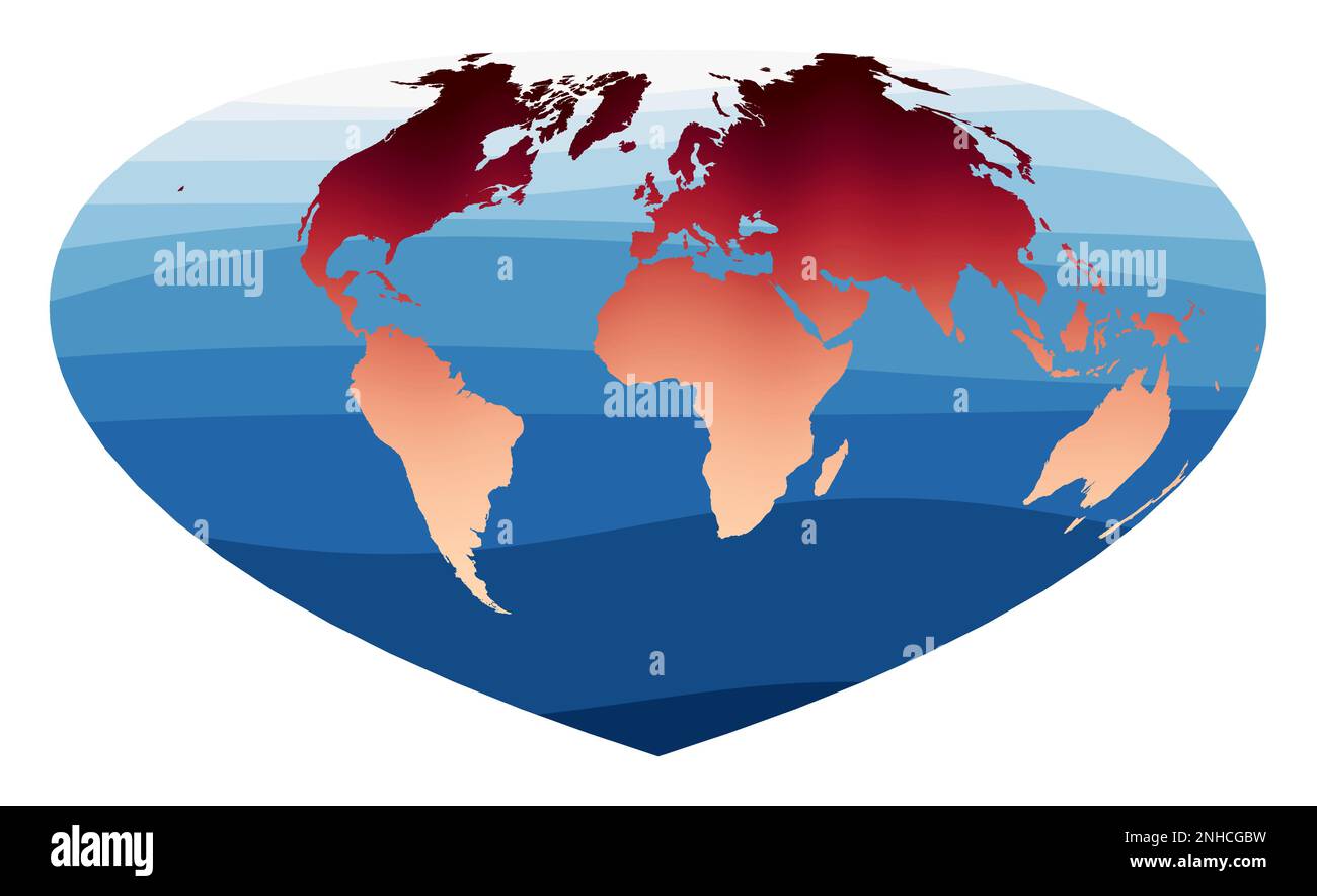 World Map Vector. Bottomley projection. World in red-orange gradient on ...
