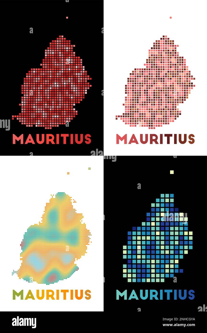 Mauritius map. Collection of maps of Mauritius in dotted style. Borders of the island filled ...