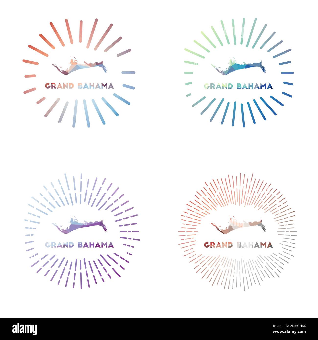 Grand Bahama low poly sunburst set. Logo of island in geometric ...