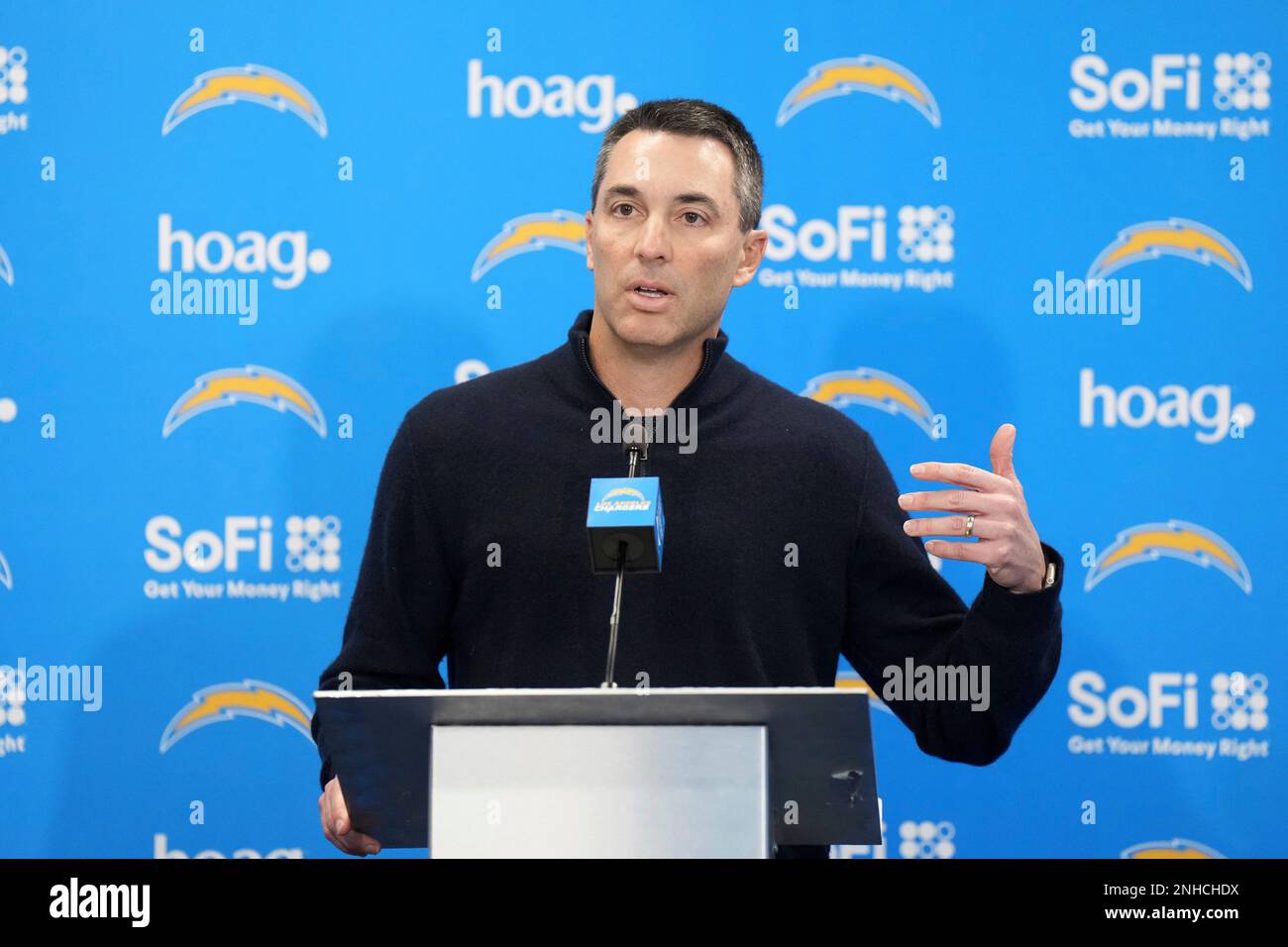 Los Angeles Chargers general manager Tom Telesco speaks at a press ...