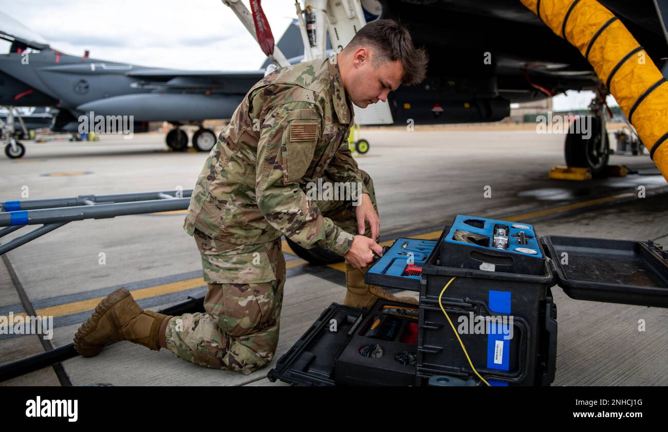 U.S. Air Force Senior Airman Caden Soper, 492nd Aircraft Maintenance ...