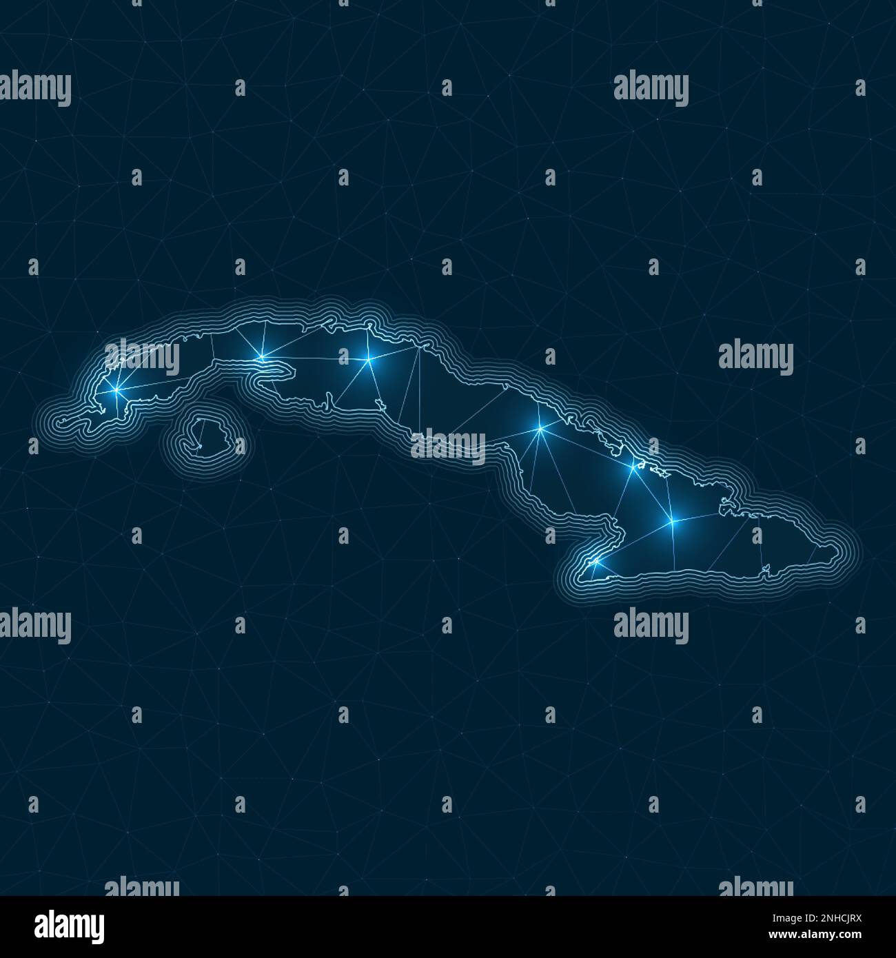 Cuba network map. Abstract geometric map of the country. Digital ...
