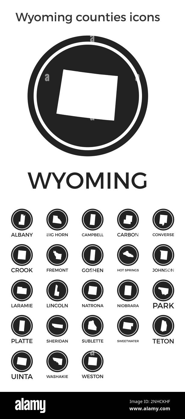 Wyoming counties icons. Black round logos with us state counties maps ...