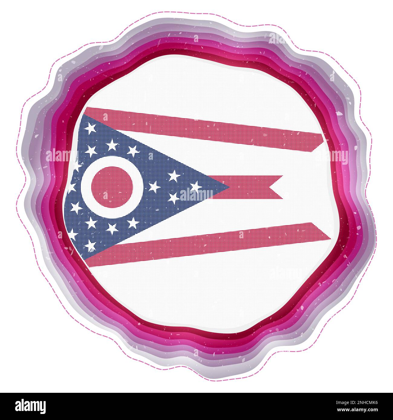 Ohio flag in frame. Badge of the US state. Layered circular sign around Ohio flag. Authentic ...