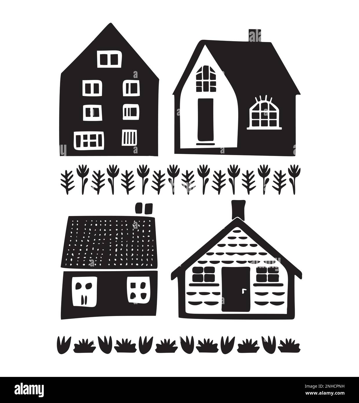 Collection of cute house illustration set. Vector set of village ...