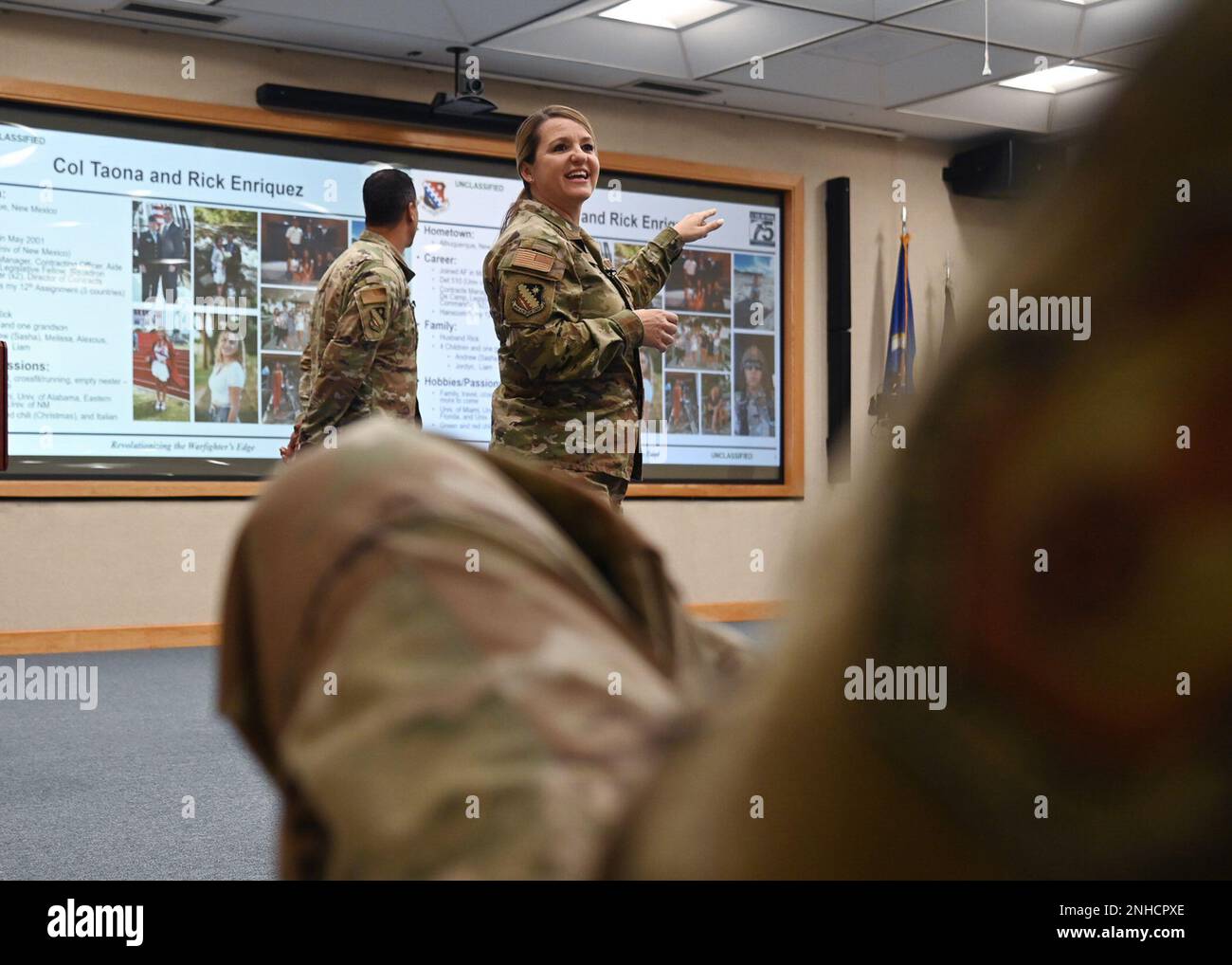 Col. Taona A. Enriquez, 66th Air Base Group commander, speaks to ABG ...