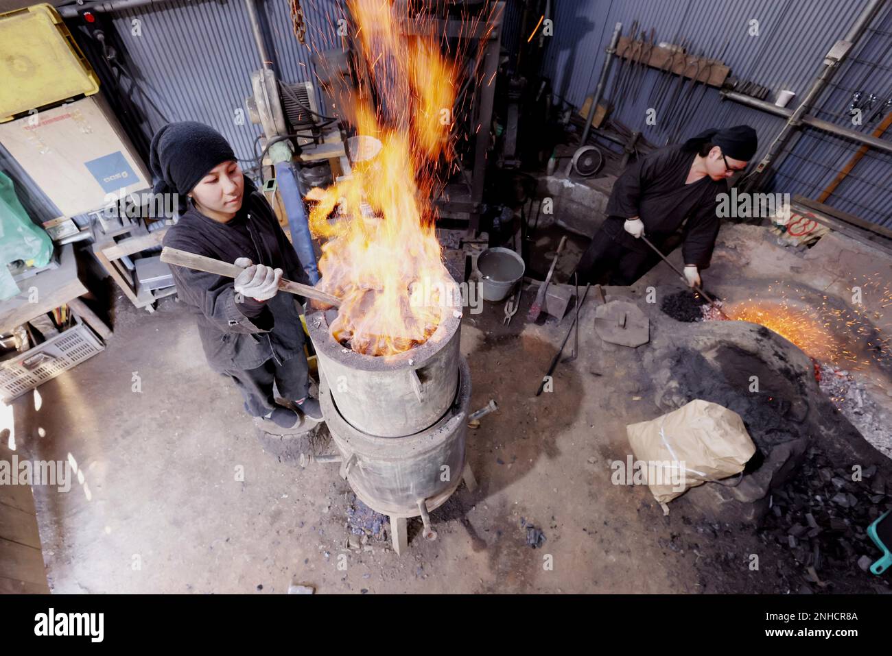 A sword smith Sukehira Hitara and his wife Nodoka at Hirata Sword Smith ...