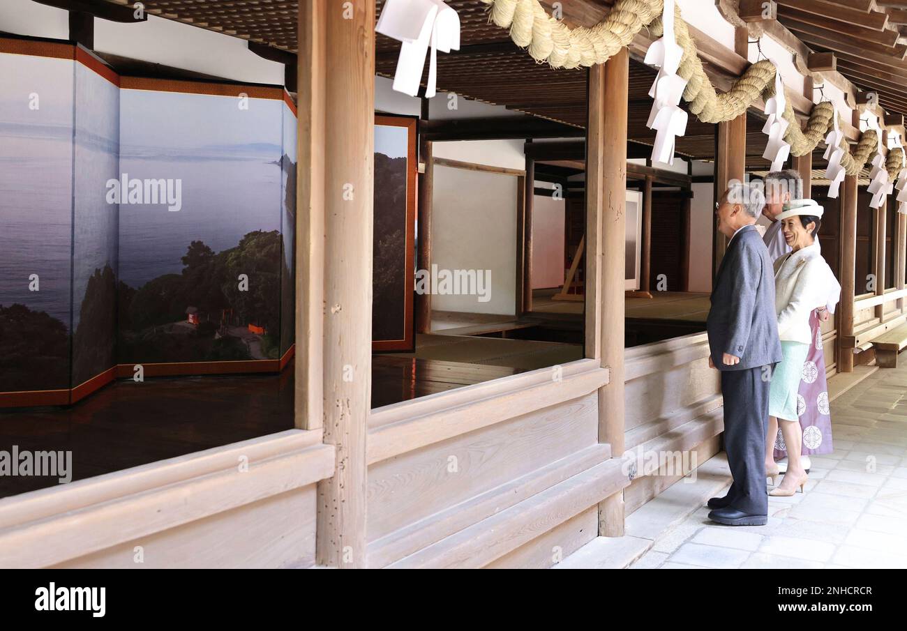 Japanese Princess Hisako Takamado (C) pays a visit to Wakamiya Shrine ...