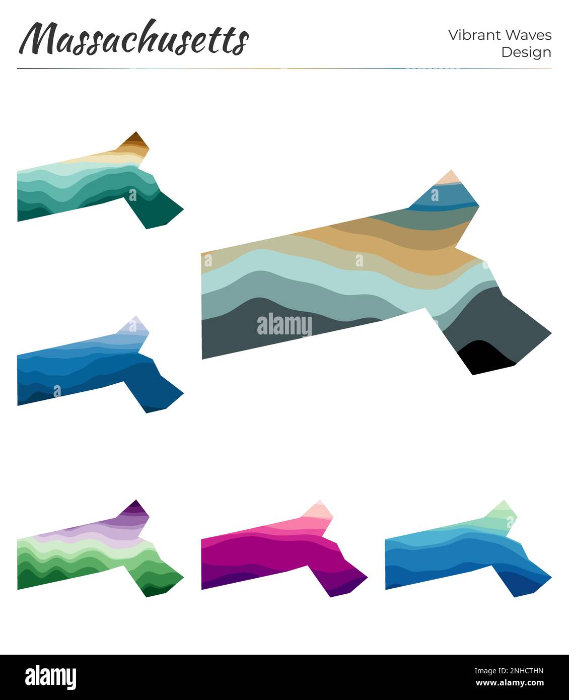 Set of vector maps of Massachusetts. Vibrant waves design. Bright map ...