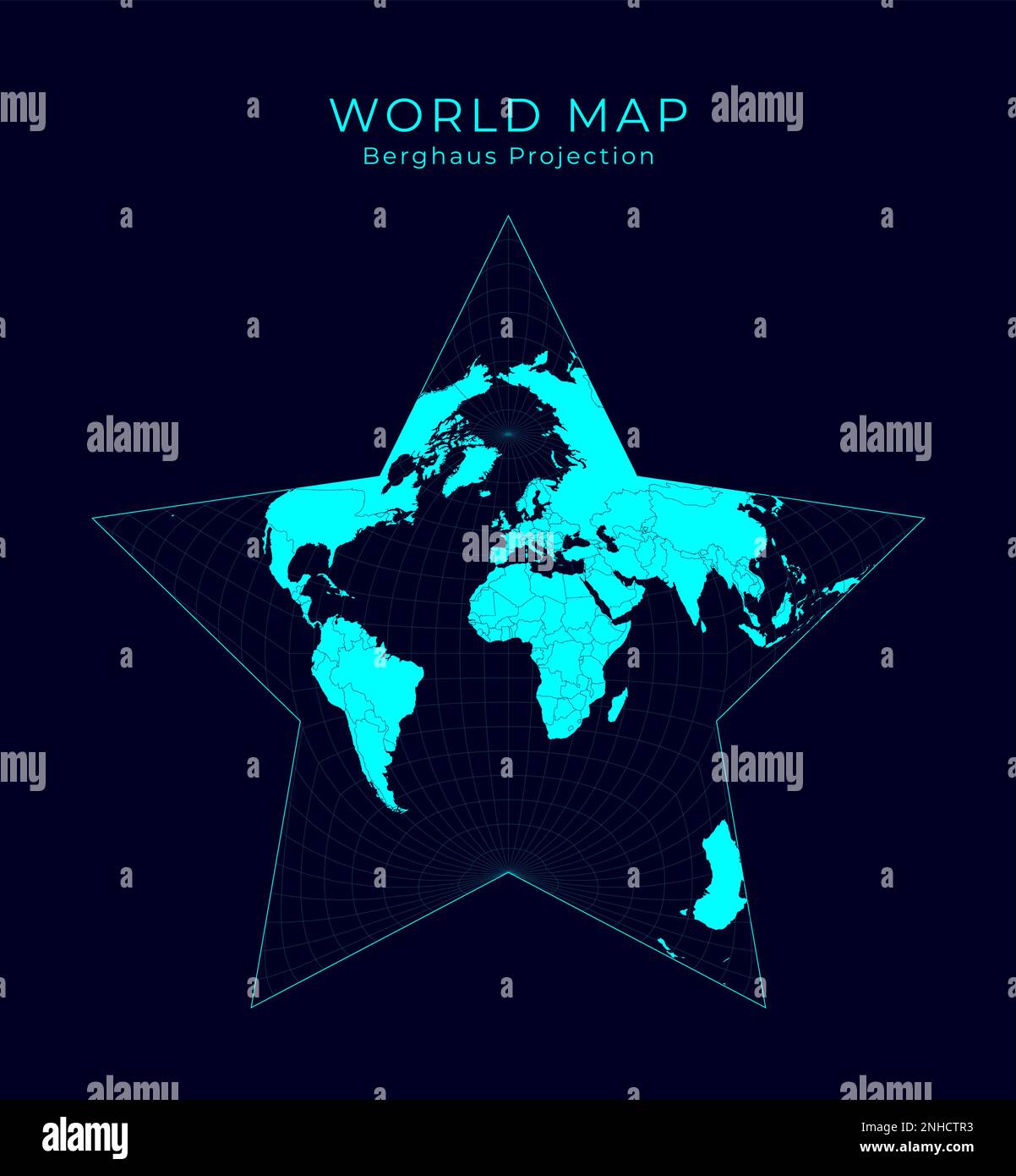 Map of The World. Berghaus star projection. Futuristic Infographic ...