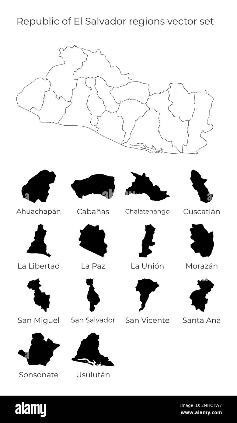 Republic of El Salvador map with shapes of regions. Blank vector map of ...