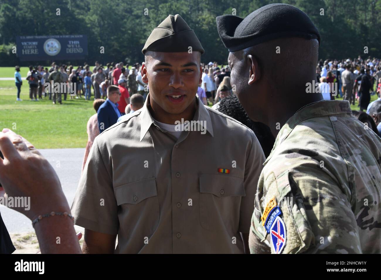 Pvt. Tyrice Melvin, who graduated Basic Combat Training, speaks with ...