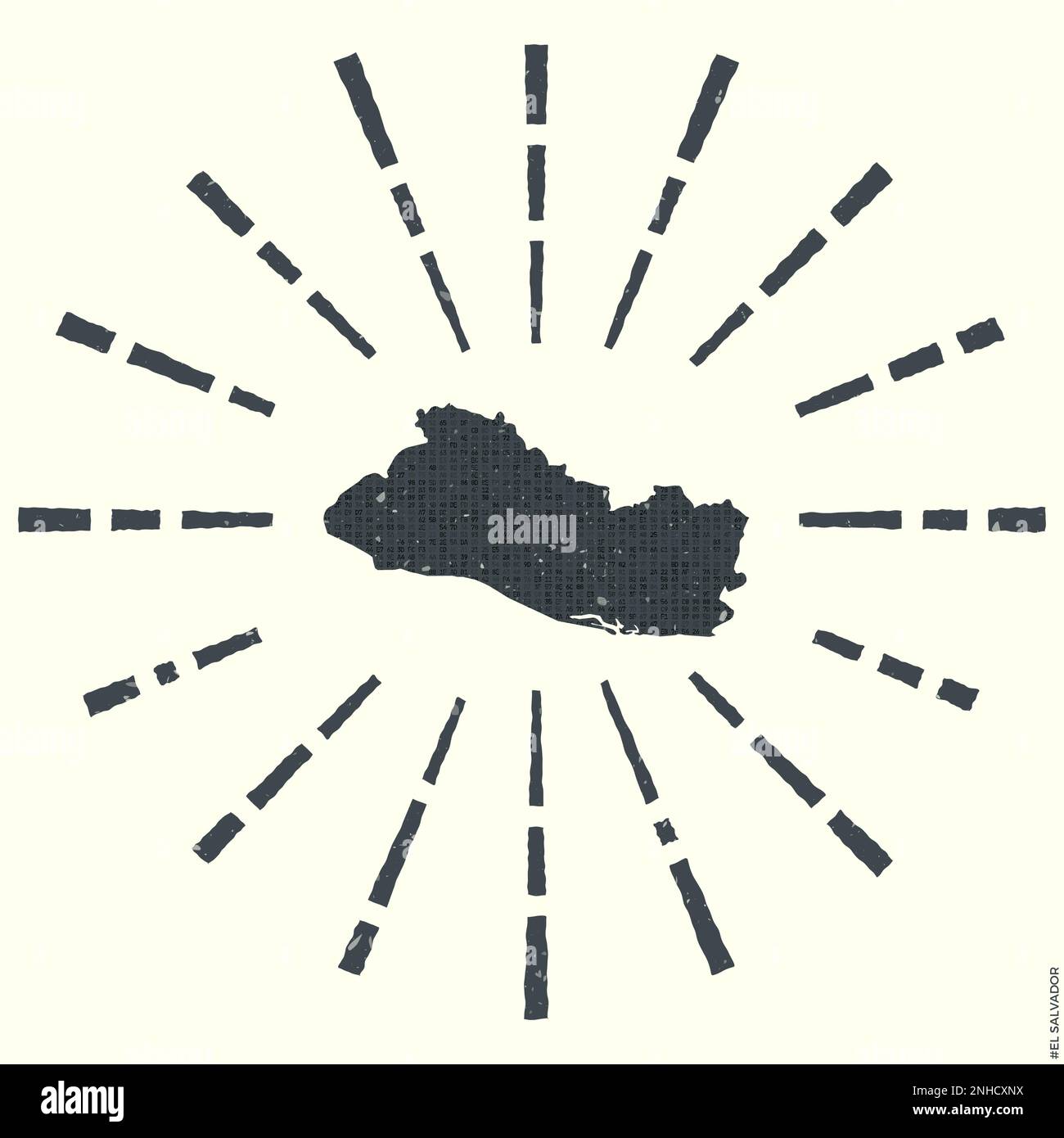 Republic of El Salvador Logo. Grunge sunburst poster with map of the ...