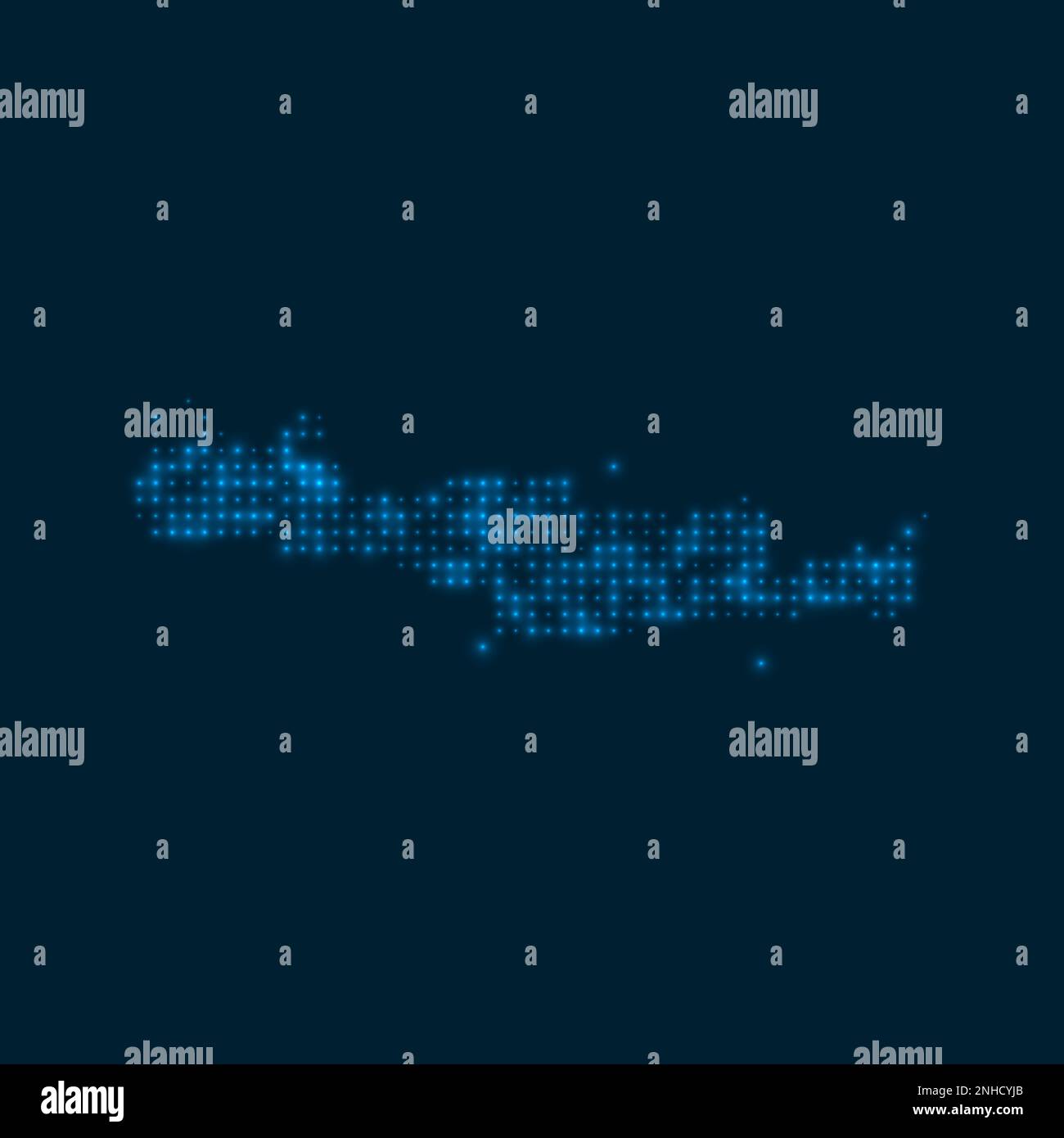 Crete dotted glowing map. Shape of the island with blue bright bulbs ...
