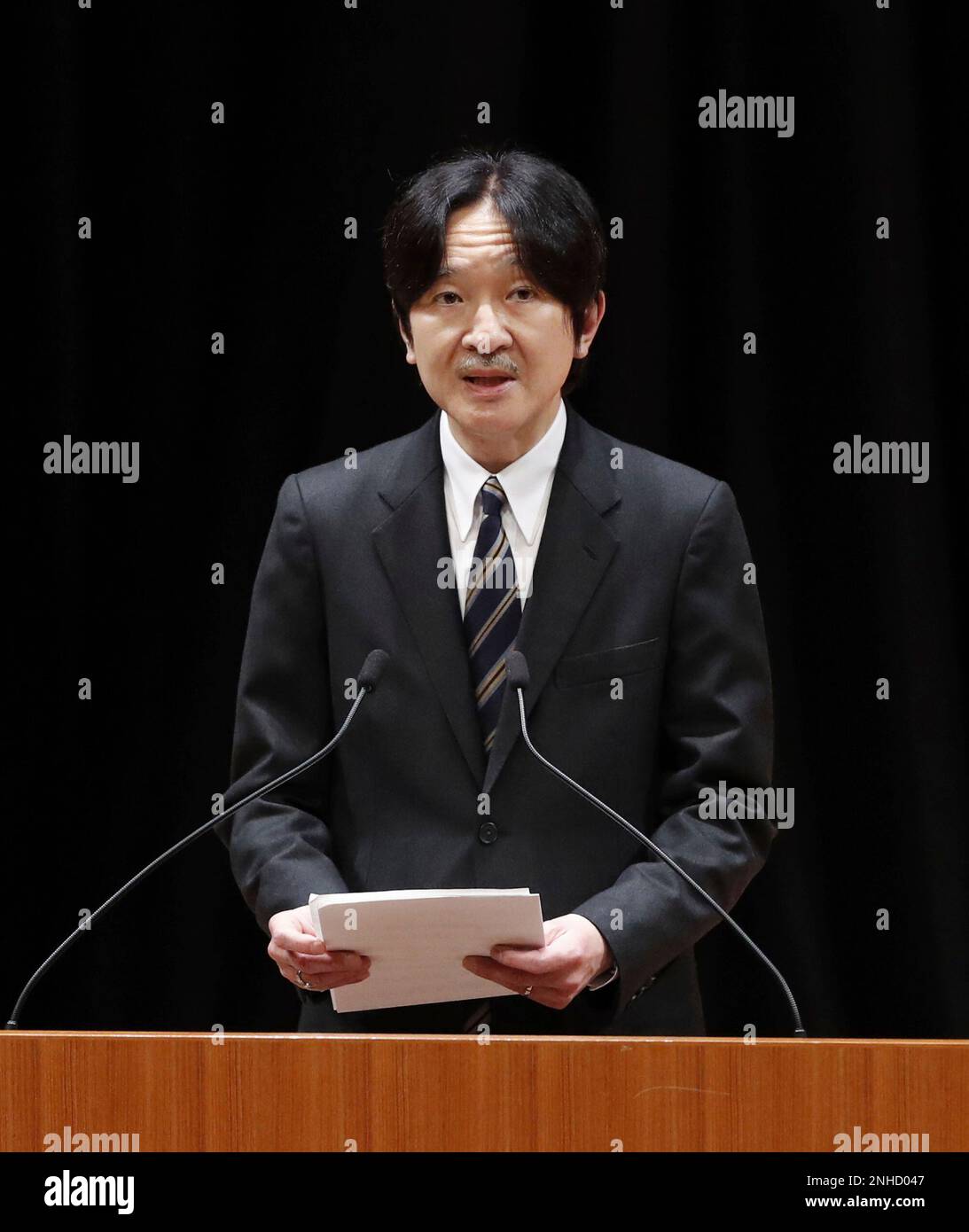 Japanese Crown Prince Akishino delivers his speech during the 63 ...
