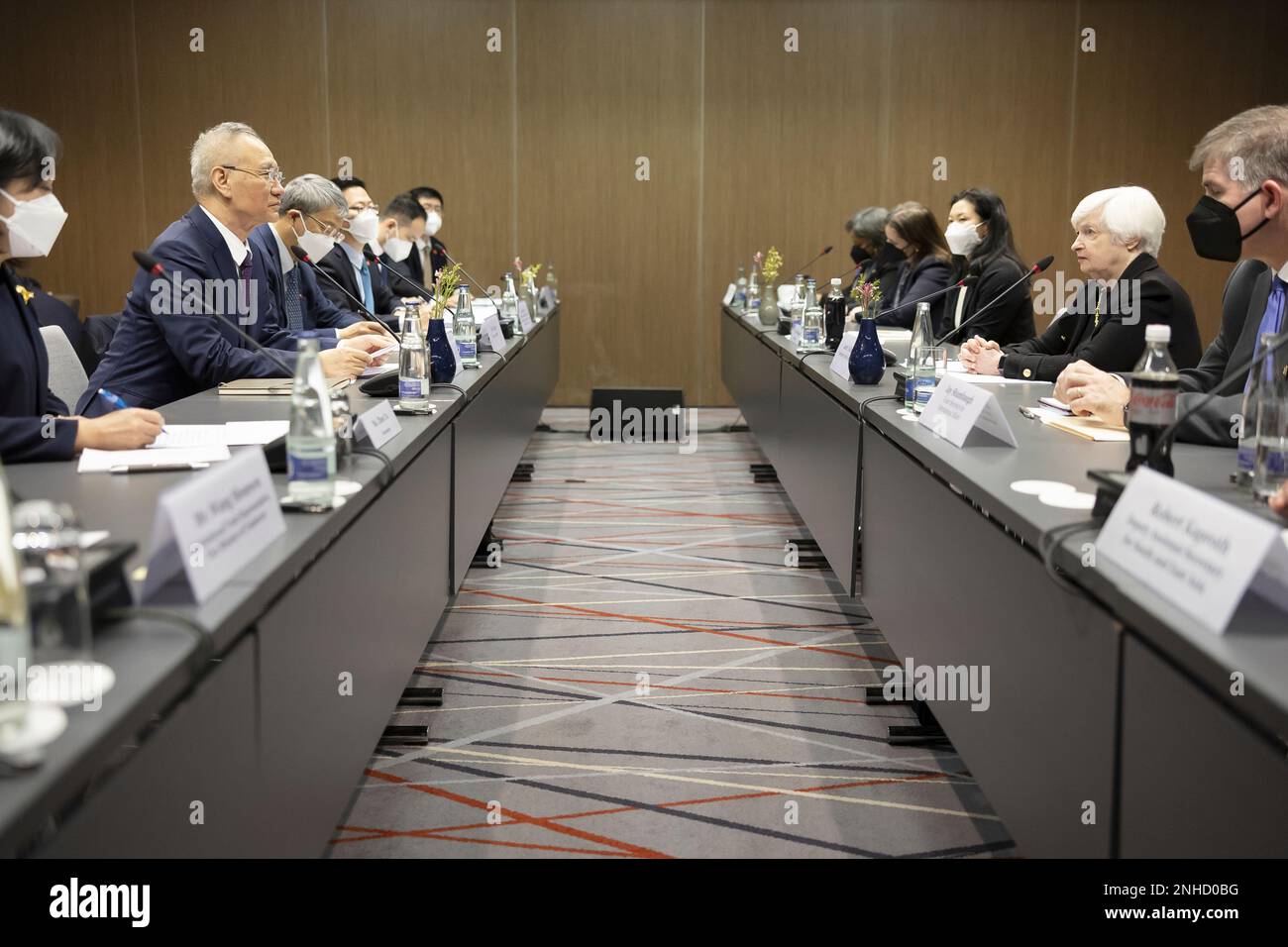 Treasury Secretary Janet Yellen, right, shakes hands with China's Vice ...