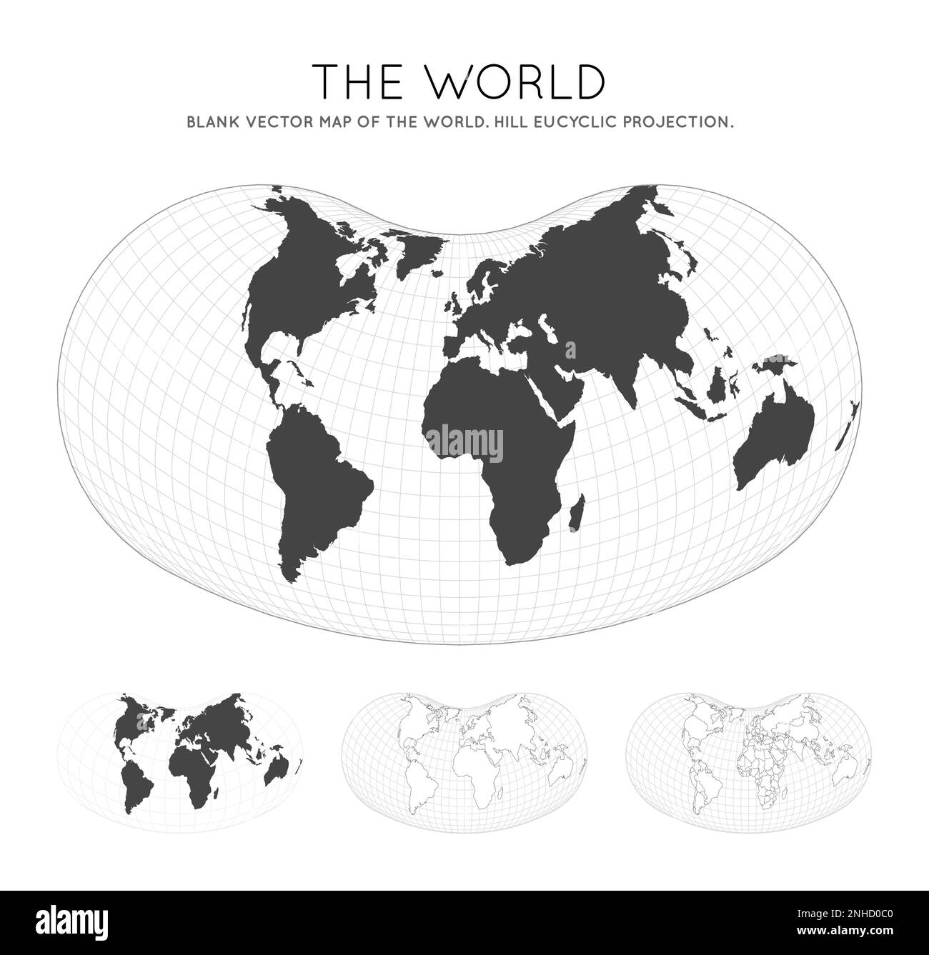 Map of the World. Hill eucyclic projection. Globe with latitude and ...
