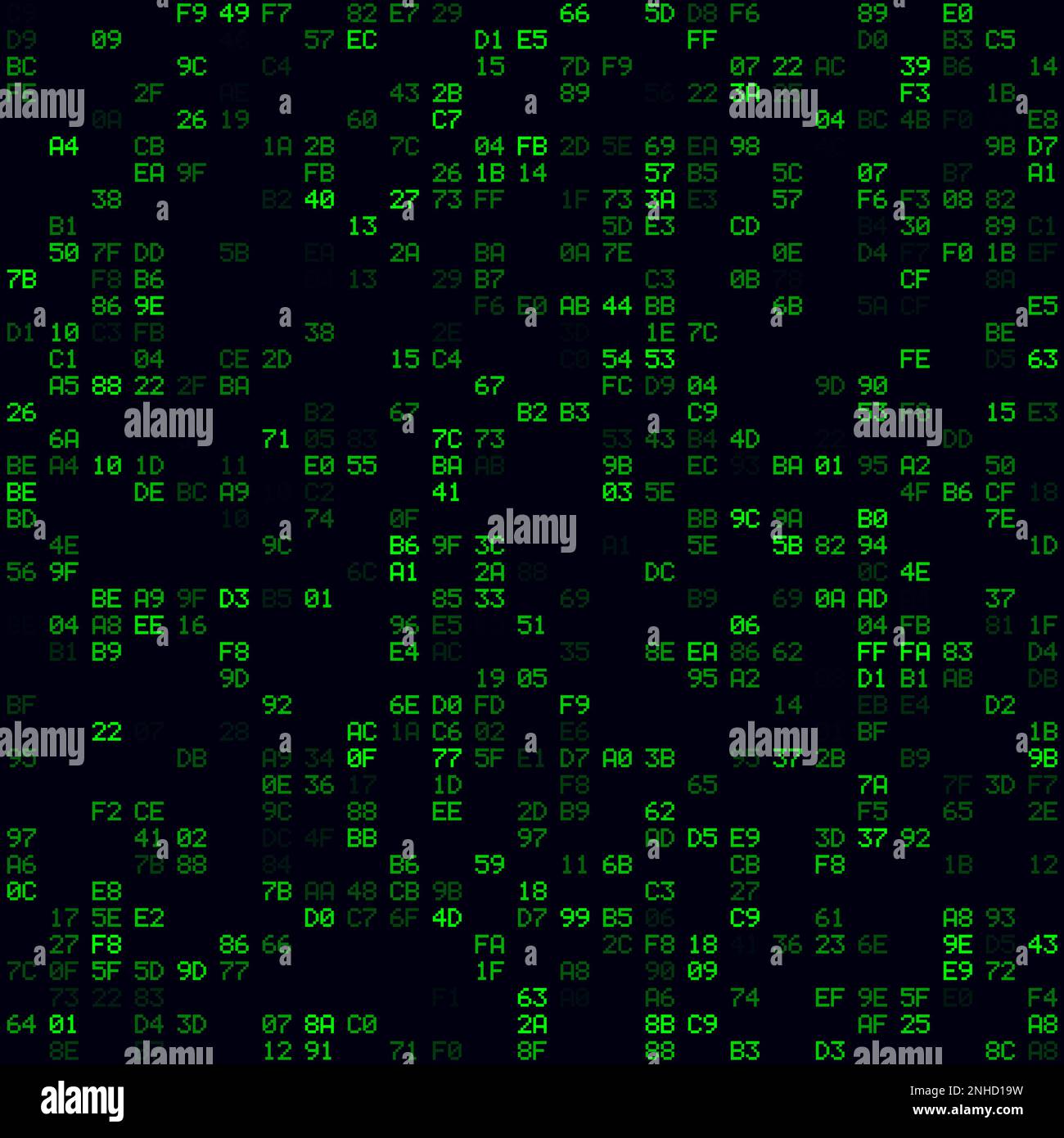 Abstract Matrix background. Green sparse hexadecimal pairs background. Medium sized seamless ...