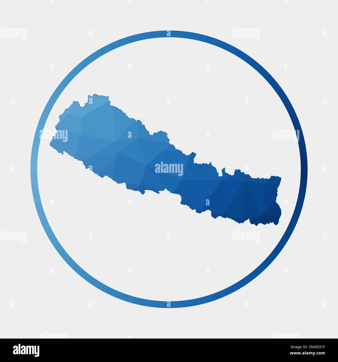 Nepal icon. Polygonal map of the country in gradient ring. Round low ...