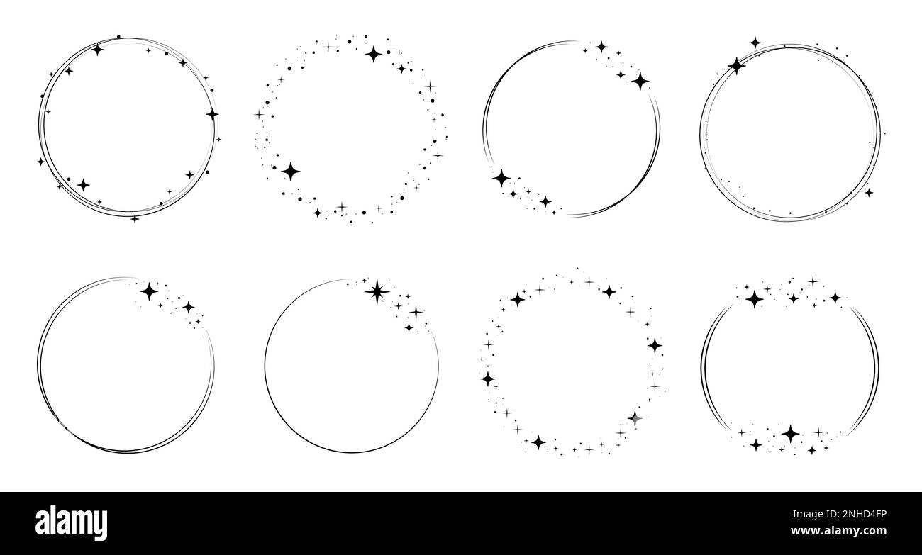 Sparkle star circle frame set. Wreath ring stardust border for party ...