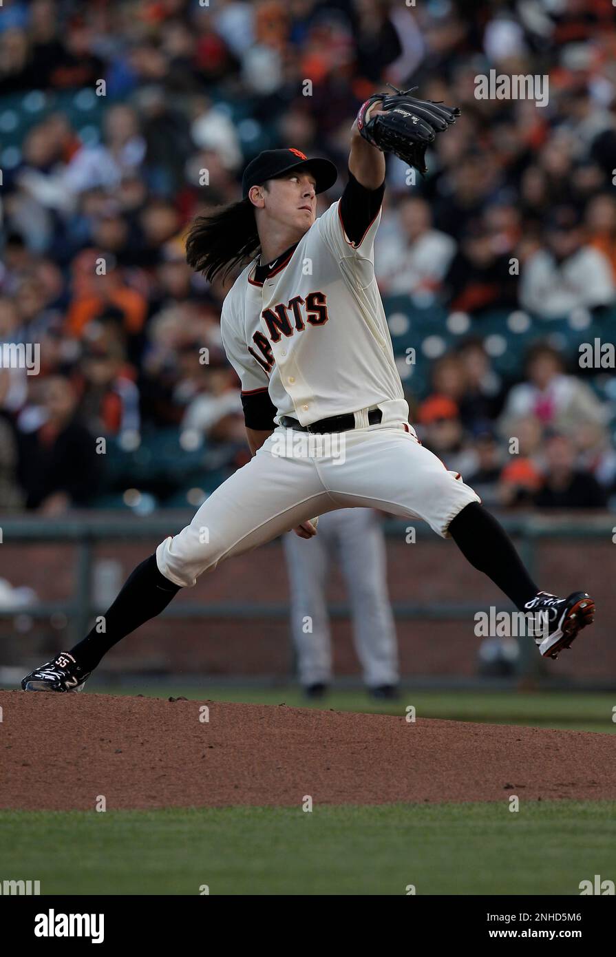 Giants starting pitcher Tim Lincecum throws in the first inning, as the ...