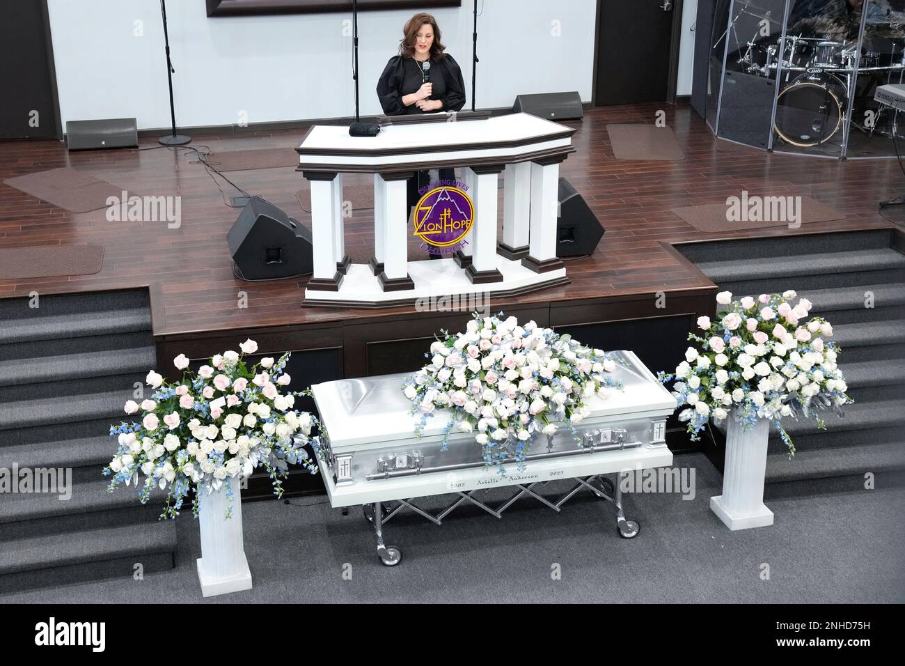 Gov. Gretchen Whitmer speaks at the funeral for Michigan State ...