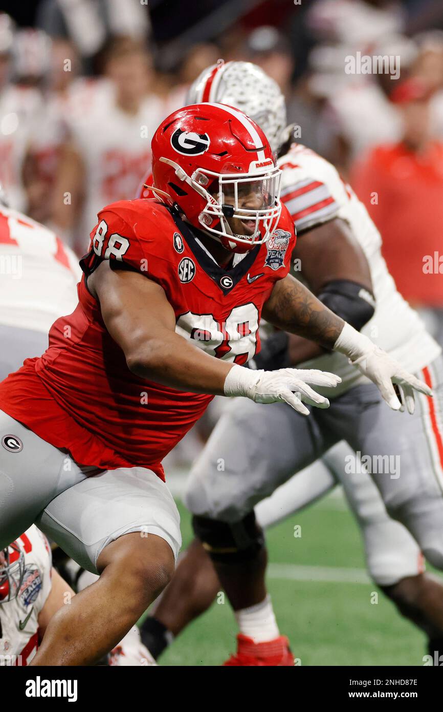 ATLANTA, GA - DECEMBER 31: Georgia Bulldogs defensive lineman Jalen Carter (88) rushes on ...