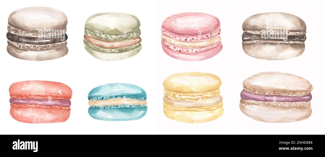 Watercolor assorted macaroons, macarons mix clip art, dessert ...