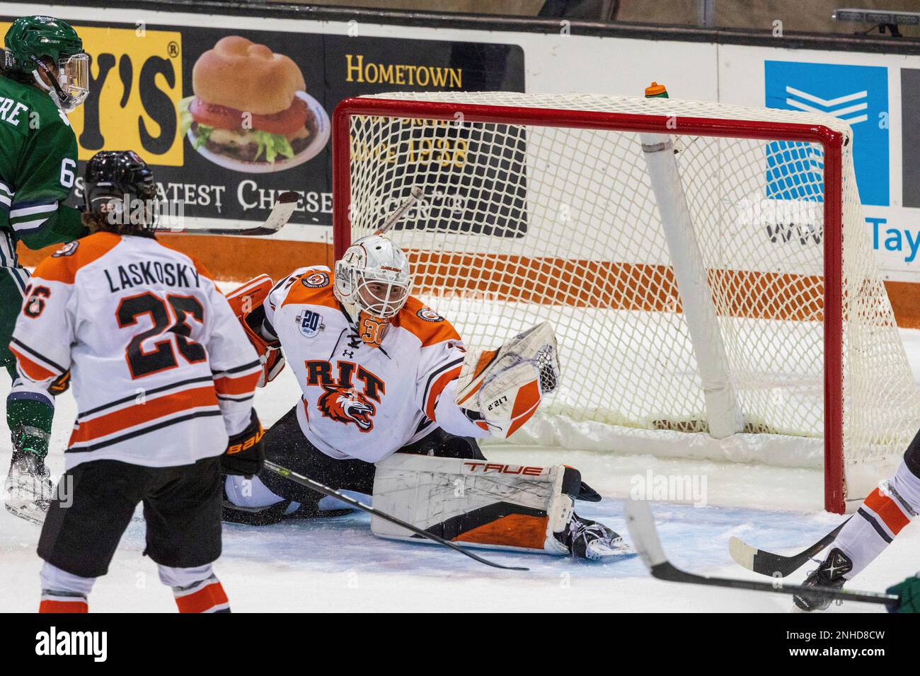 January 13, 2023: RIT Tigers goaltender Tommy Scarfing (30) makes a ...