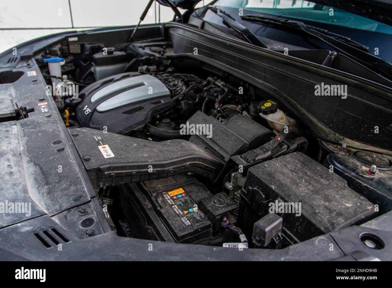 Moscow, Russia - December 18, 2021 Hyundai Palisade (LX2) engine. SUV ...