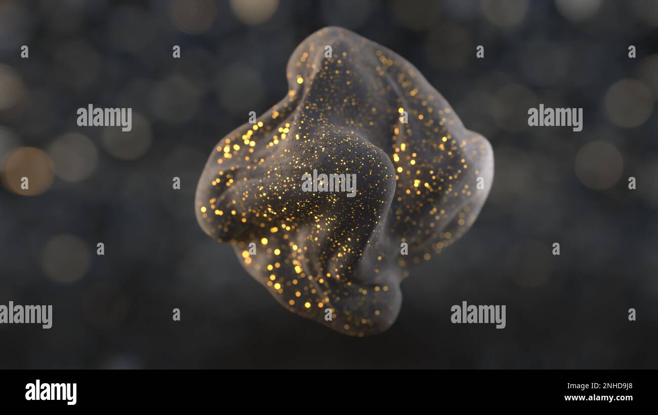 3D abstract smooth golden liquid shape. Transforming ball with ripples ...