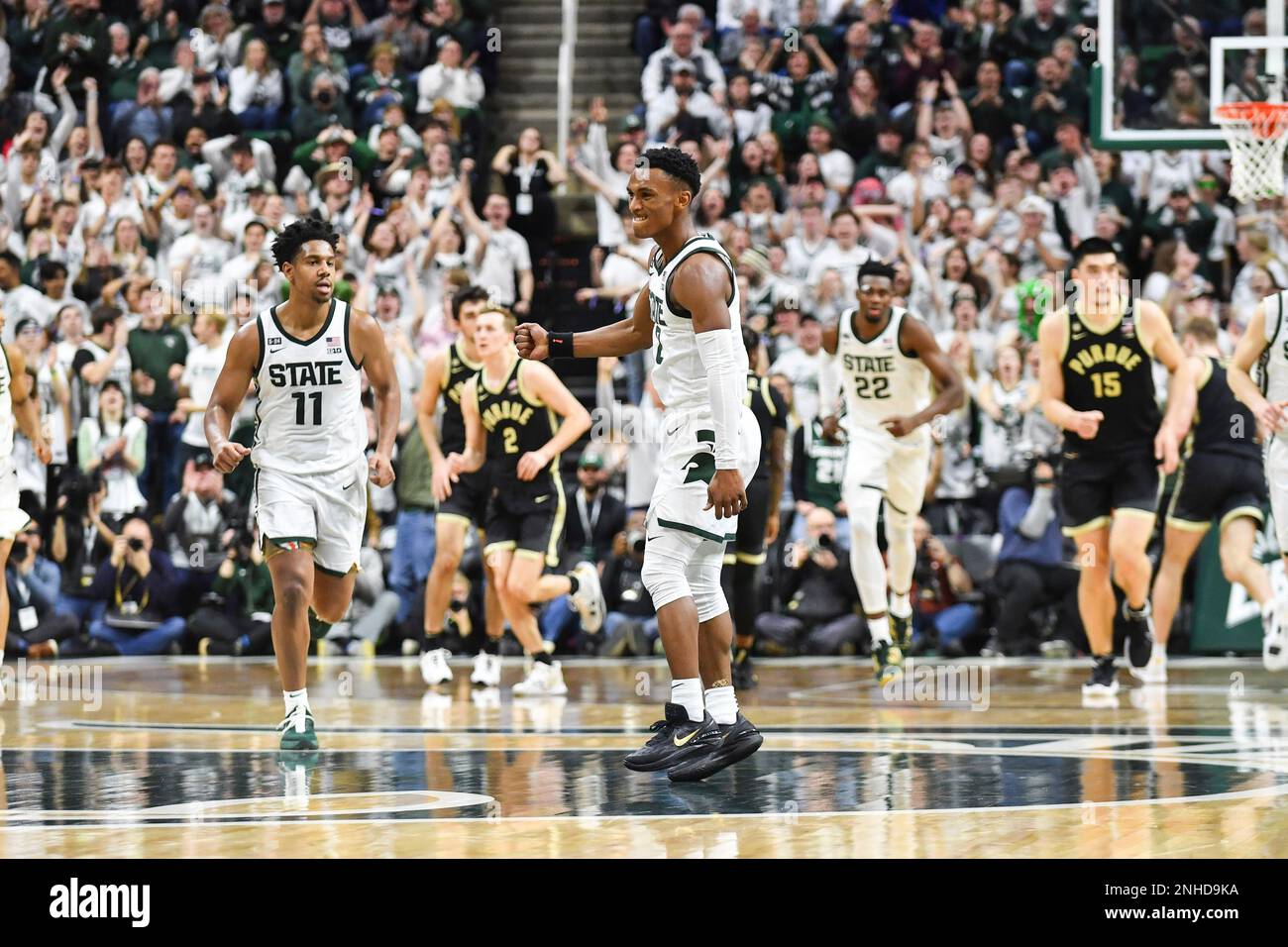 EAST LANSING, MI - JANUARY 16: Michigan State Spartans guard Tyson Walker (2) reacts to a ...