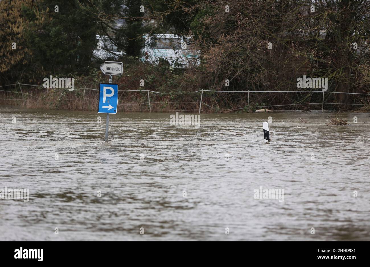 The Lahn River has overflowed its banks and a street in Roth in the ...