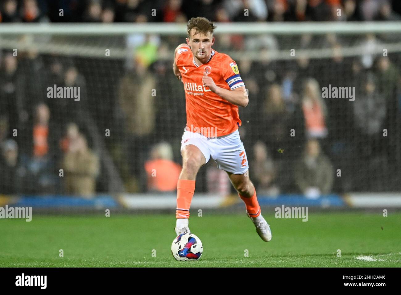 Callum Connolly #2 of Blackpool runs with the ball during the Sky Bet ...