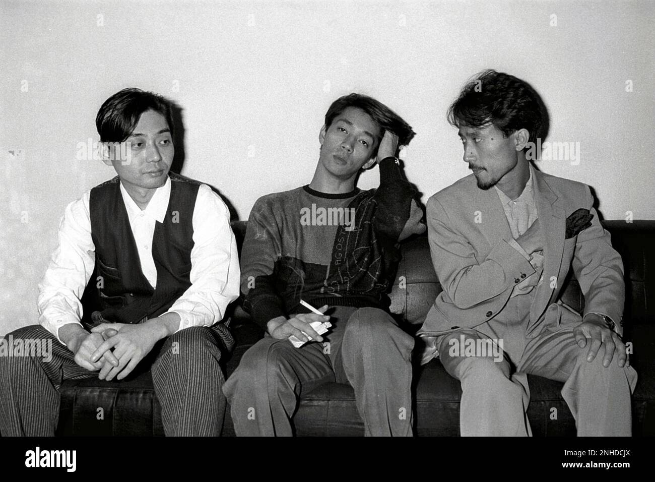 A file photo showsYMO members Haruomi Hosono, Ryuichi Sakamoto and ...