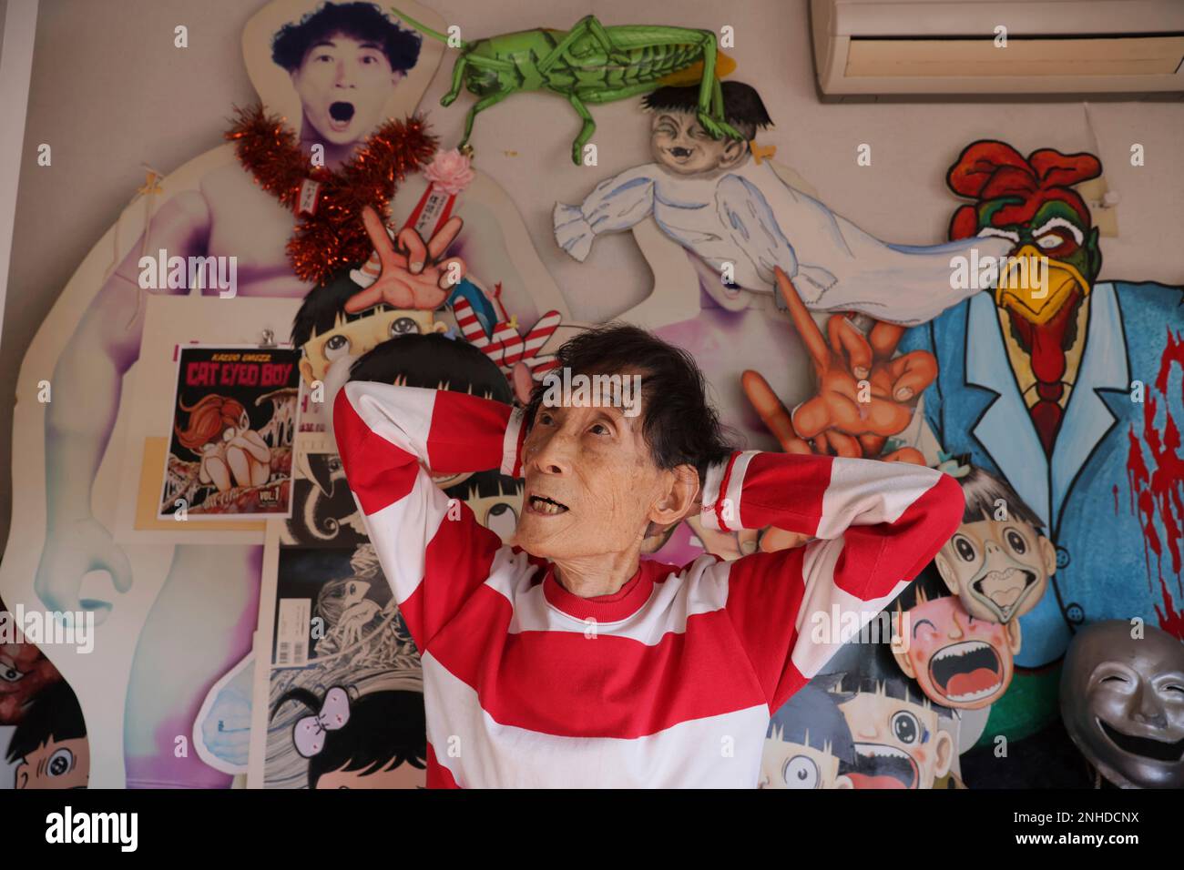 A Japanesemanga artist Kazuo Umezu poses for a photo in Tokyo on Jan ...