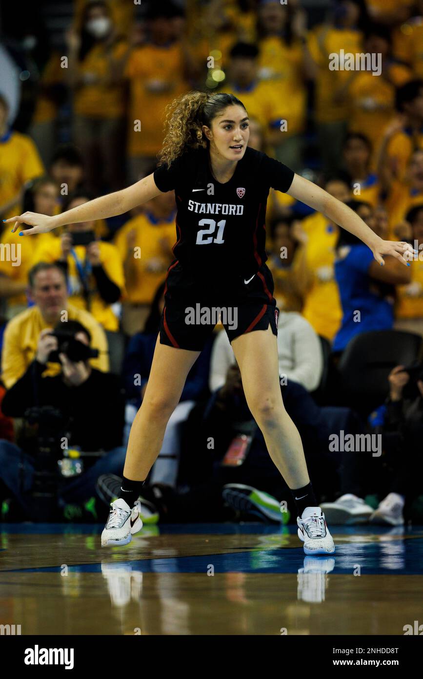 LOS ANGELES, CA - JANUARY 13: Stanford Cardinal forward Brooke Demetre (21) defends during the ...