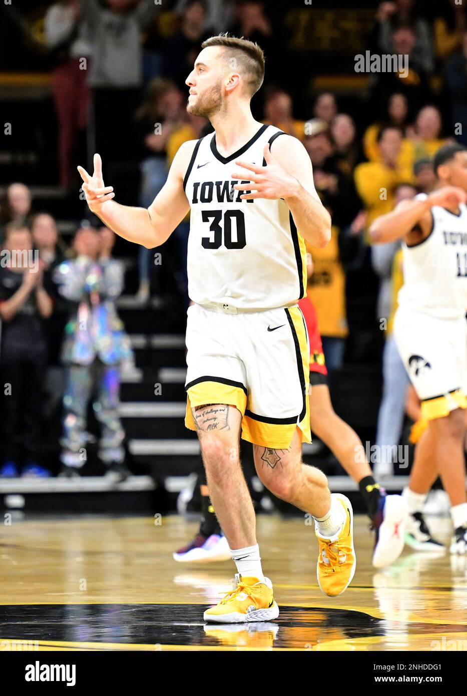 IOWA CITY, IA - JANUARY 15: Iowa guard Connor McCaffery (30) gestures ...