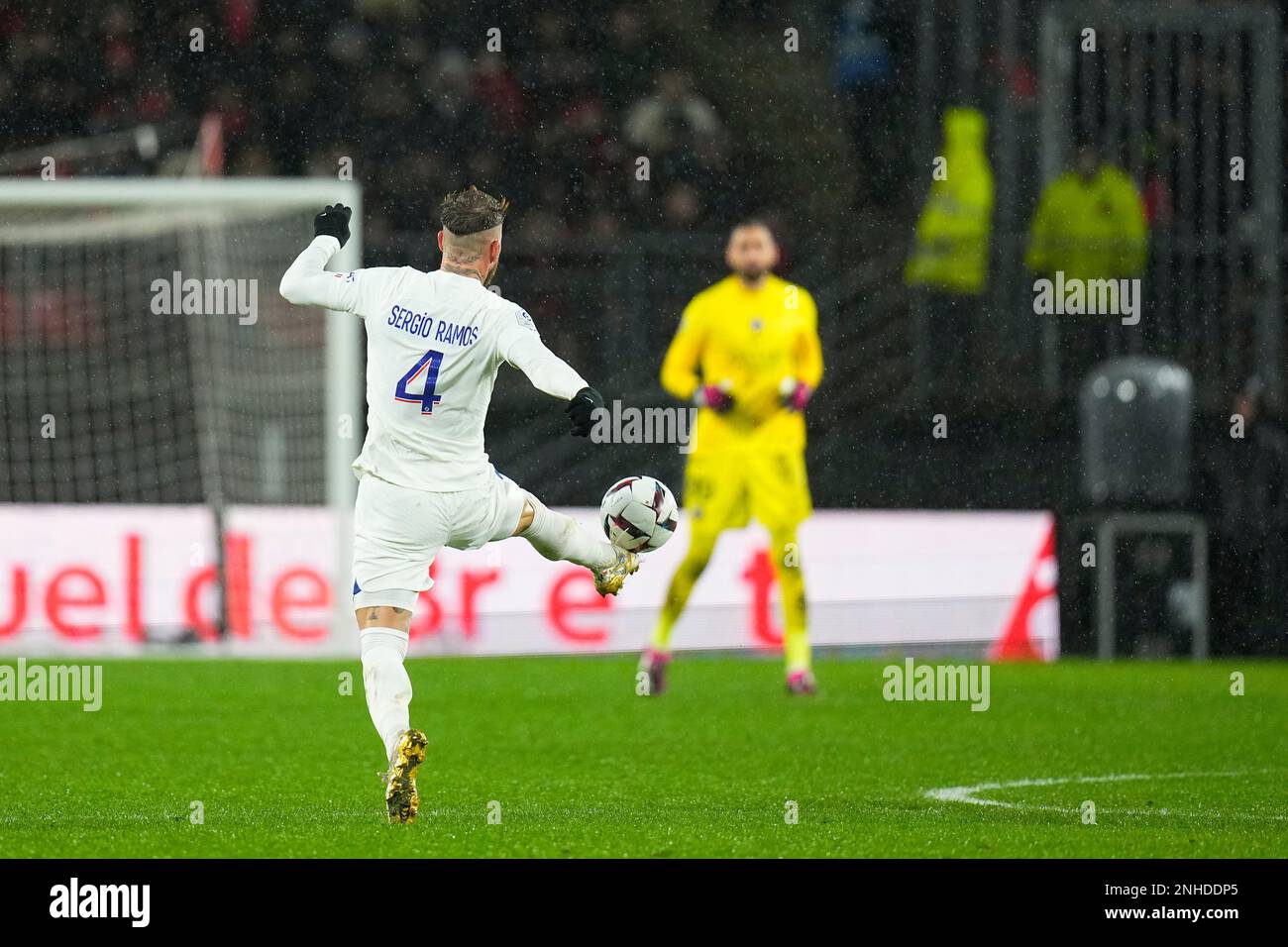 RENNES, FRANCE - JANUARY 15: Sergio Ramos fights for the ball during ...