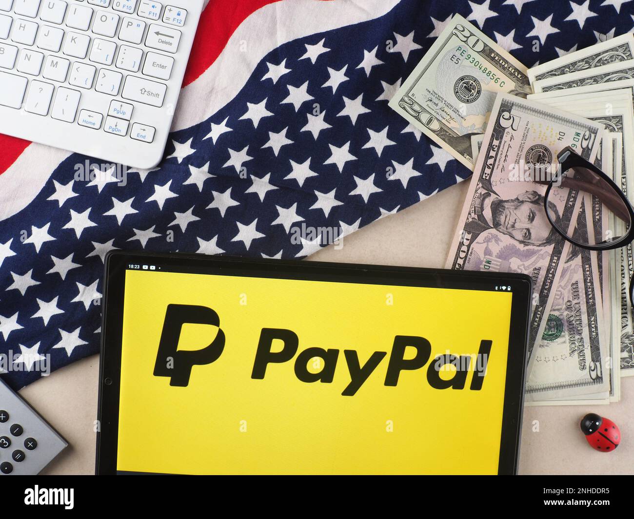 In this photo illustration, PayPal Holdings, Inc. logo seen displayed ...