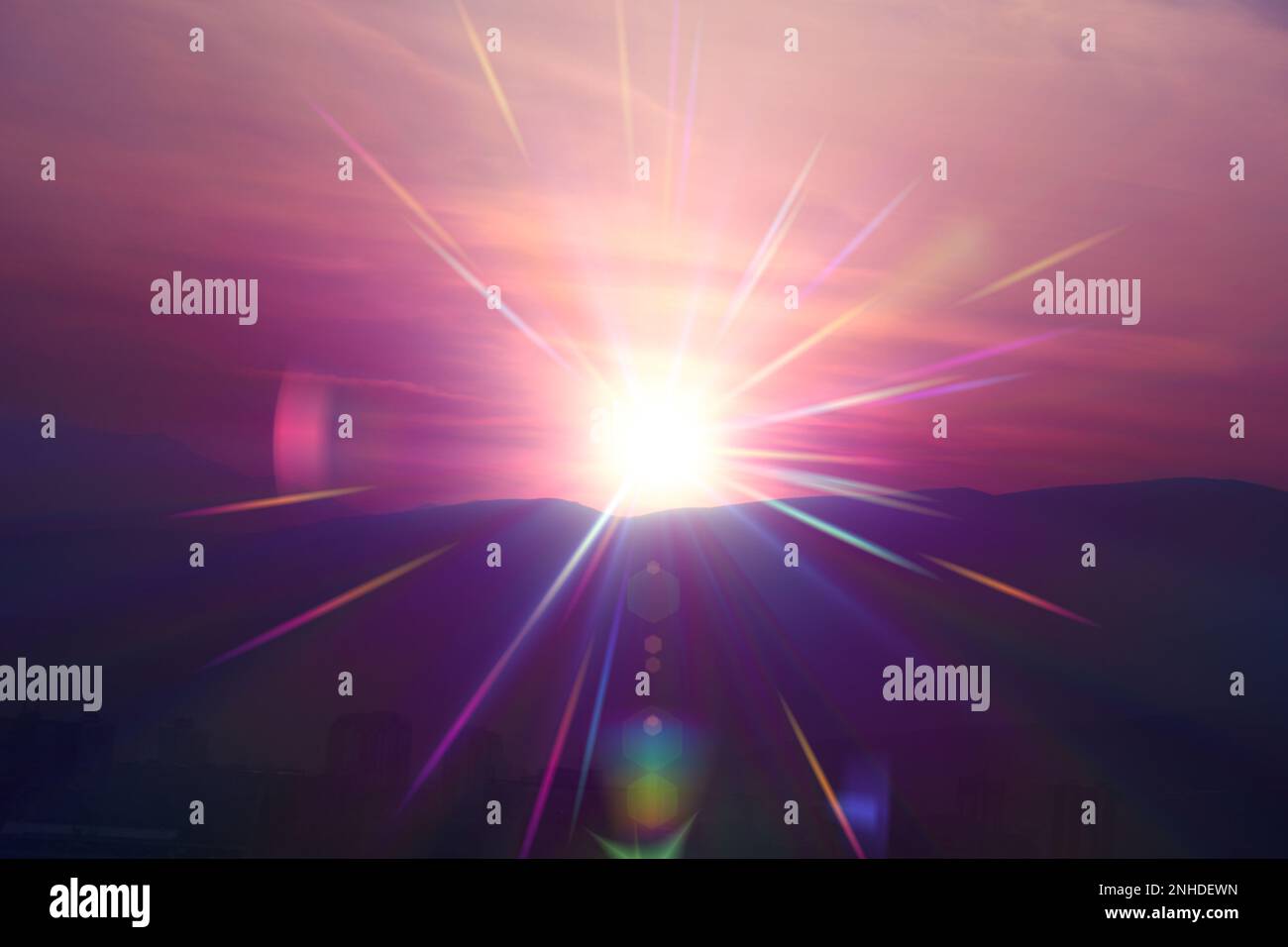 sunset sun ray light shine, natural background Stock Photo - Alamy