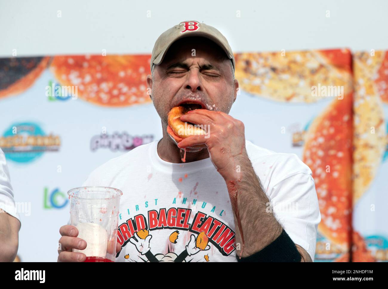 Geoffrey Esper competes during Siegel Bagelmania's World Bagel Eating ...