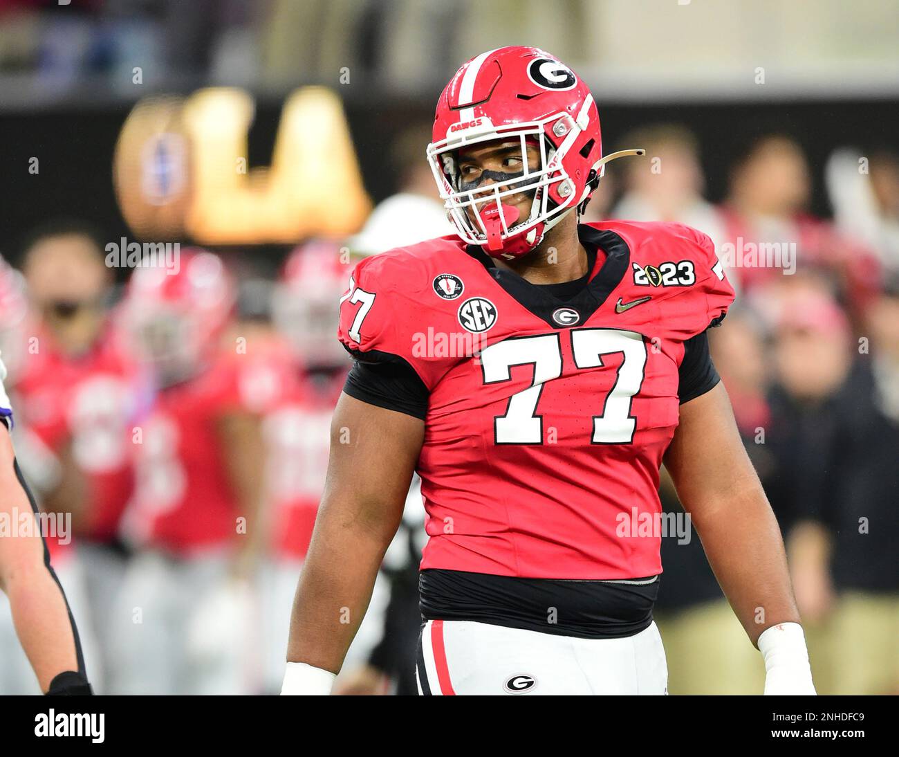 January 9, 2023 Inglewood, CA..Georgia Bulldogs offensive tackle (77 ...